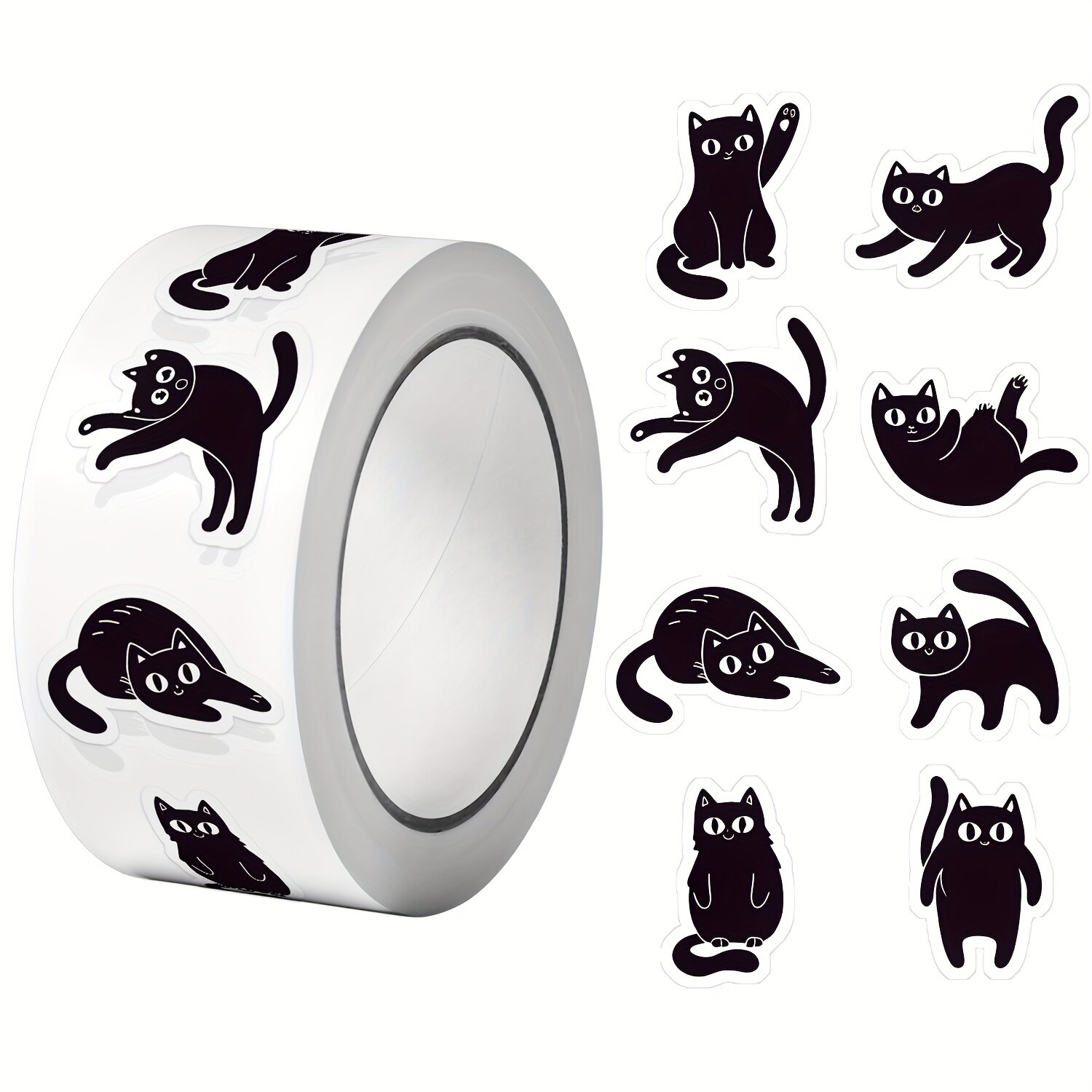 Декоративные наклейки с котами, 500 шт/рулон, черные, 2,5 см, 16 дизайнов, модель RO026, для упаковки подарков, домашнего декора и поздравлений