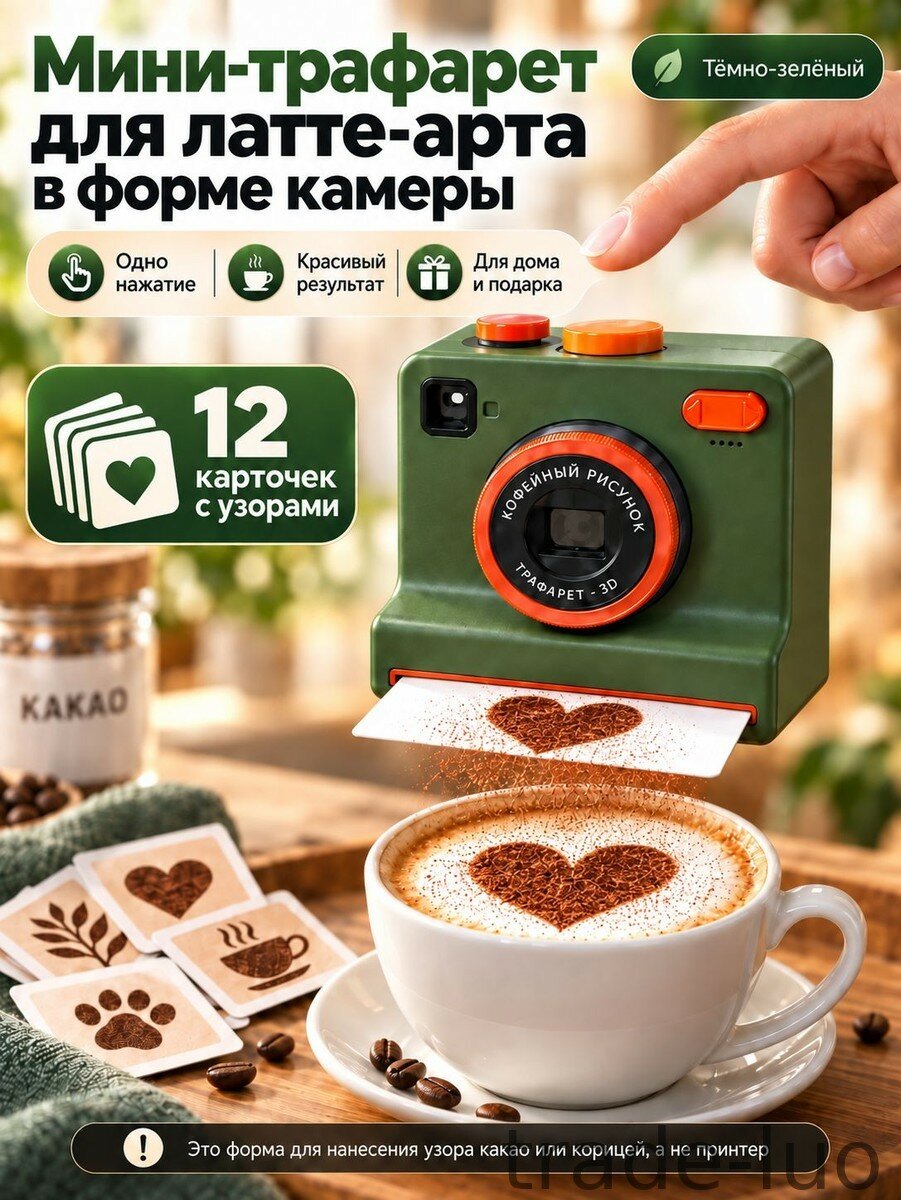 Механический 3D трафарет-принтер для латте-арта в виде камеры, ABS пластик, 1 шт, Комплект из 30 сменных форм