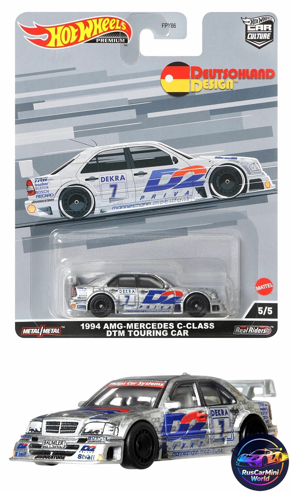 Машинка коллекционная Mattel Premium Car Culture: FPY86 1994 AMG-MERCEDES C-CLASS DTM TOURING CAR