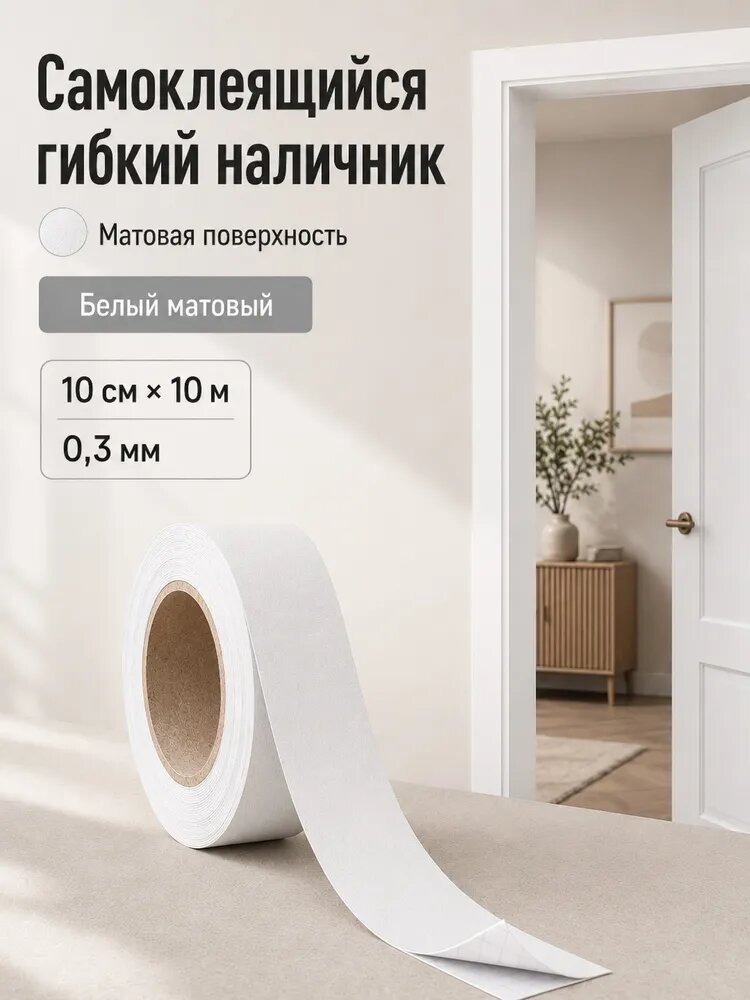 Самоклеящийся гибкий наличник для дверей из ПВХ, белый матовый, 10 см на 10 м, толщина 0,3 мм, декоративная лента для дверной коробки и проема