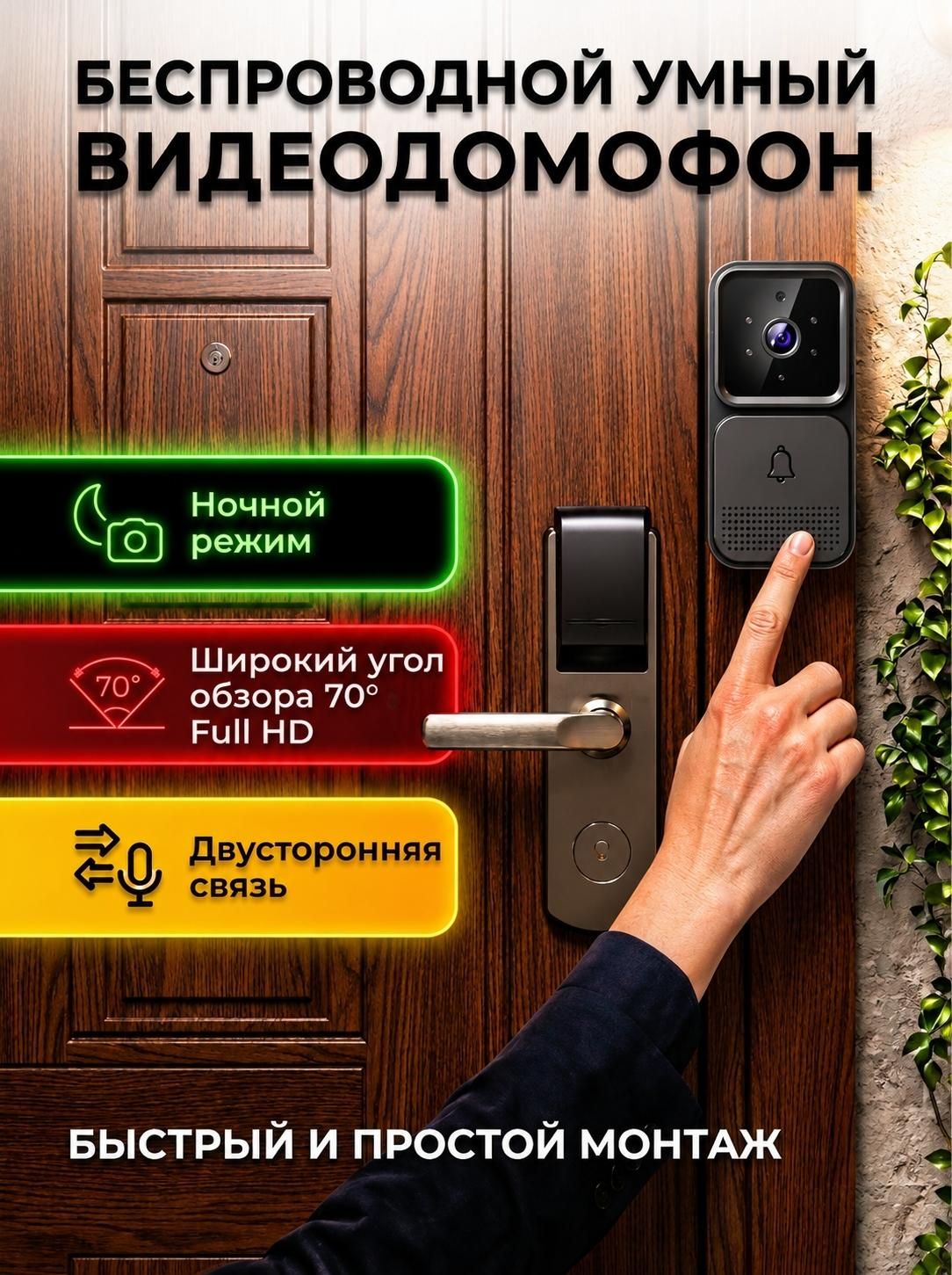 Видеодомофон Умный дом с цветным экраном и дверным звонком