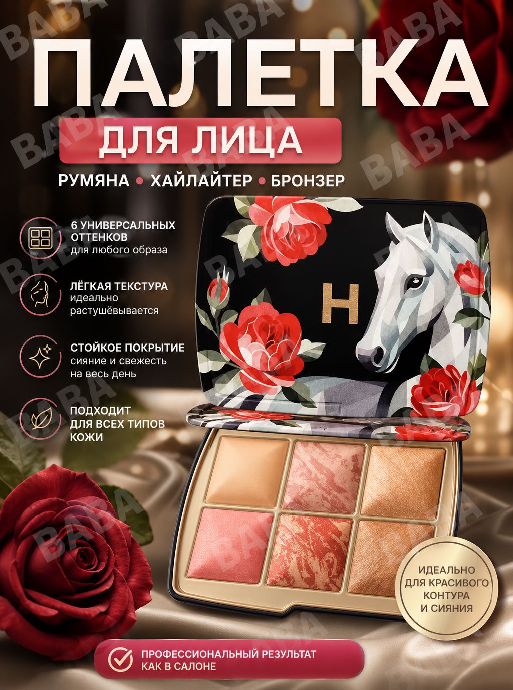 Палитра для лица Hourglass Ambient Lighting Palette 2025, румяна, хайлайтер, контурную - Horse