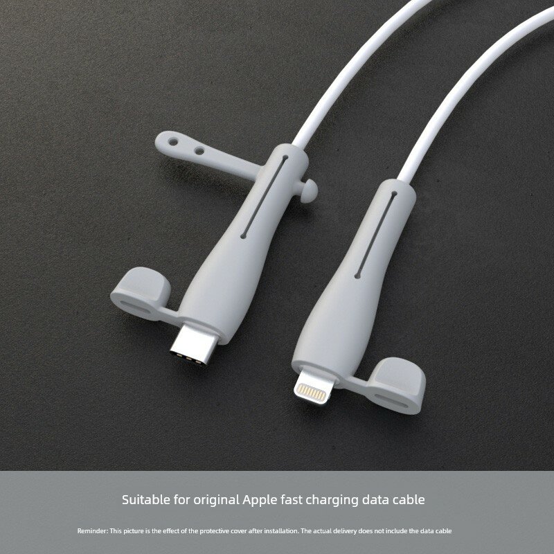 Чехол-органайзер для кабеля iPhone 18/20Вт или USB-C с защитной крышкой, серый, анти-изгиб, прочный для зарядных кабелей