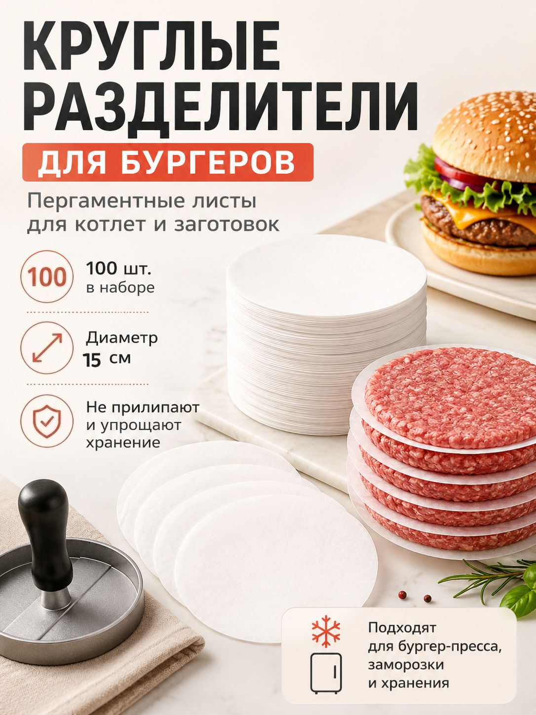 Бумага пищевая 0.15 м х 15 см, 100 шт