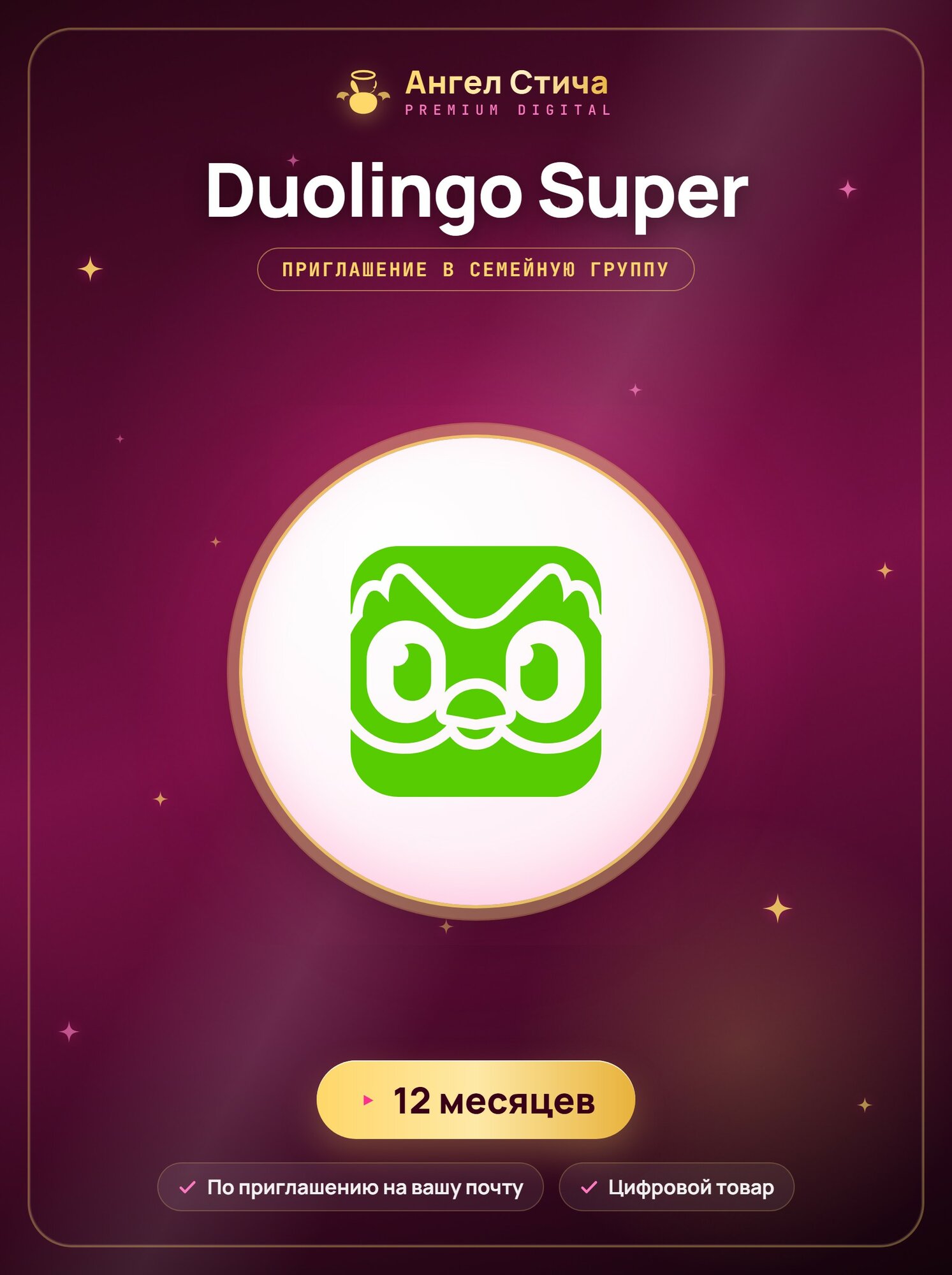 DUOLINGO SUPER | 1 год | 12 месяцев | Приглашение в семью | Все функции
