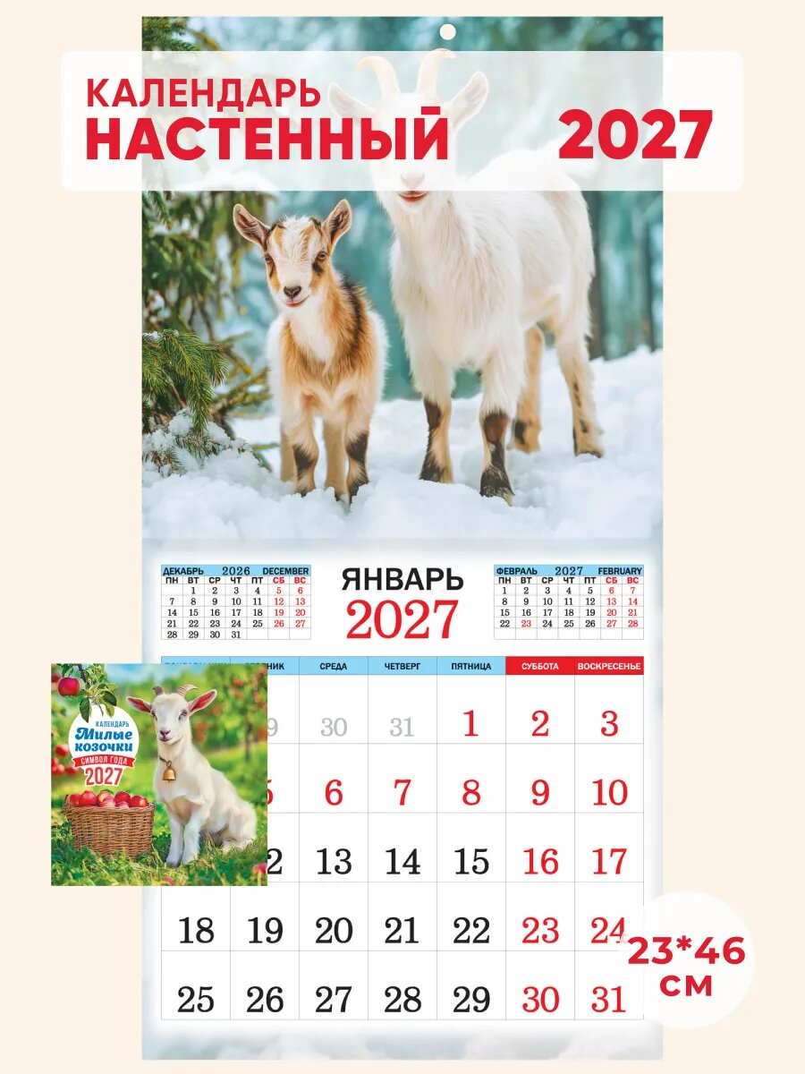 Настенный перекидной календарь на 2027 год, 23*46см.