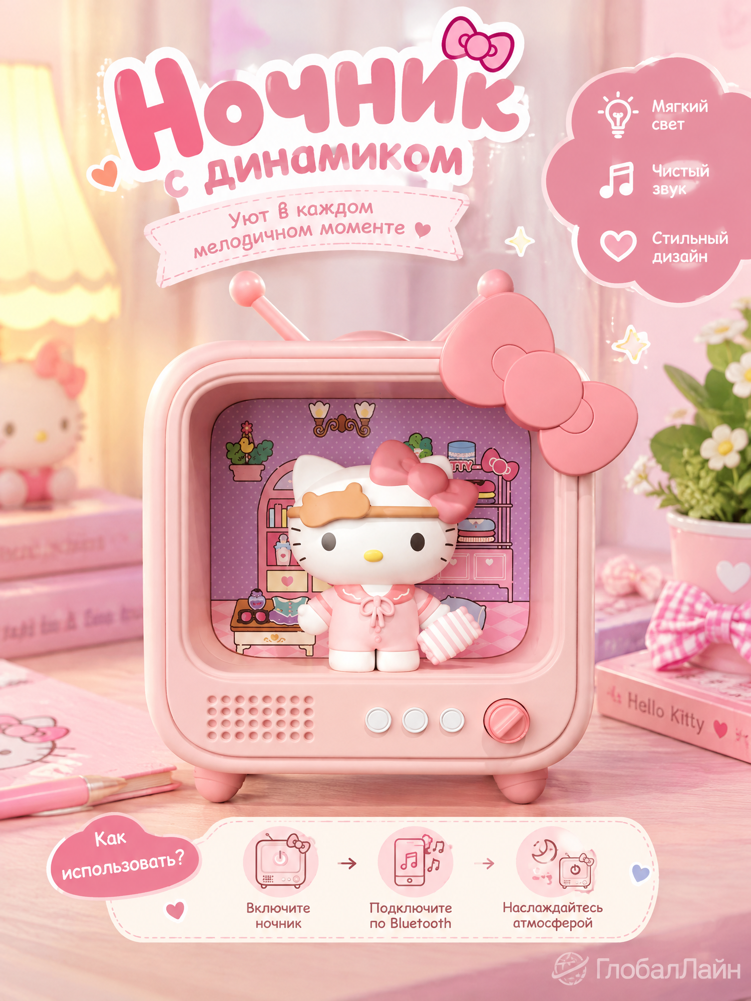 Фигурка Hello Kitty из мультфильма «Милая Хелло Китти» светящиеся украшения ПВХ 11 см для девочек