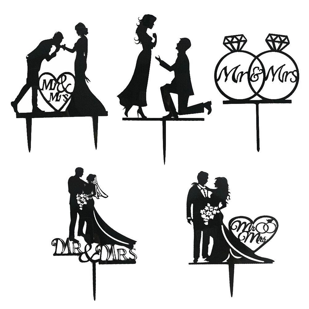 5 Пcs Топперы Для Капкейков Из Акрила Mr&Mrs Для Свадьбы В День Святого Валентина Размер M Цвет Black