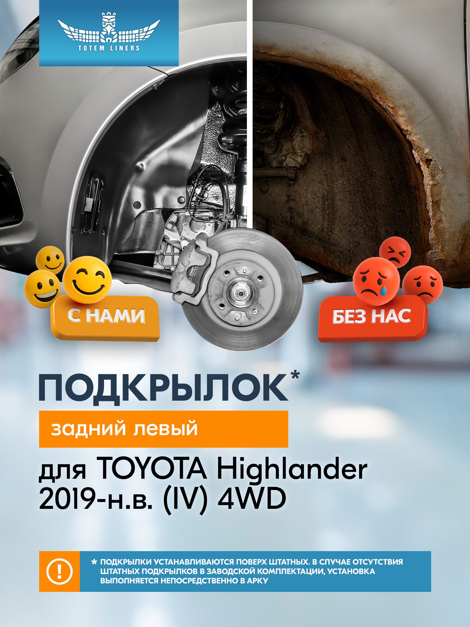 Подкрылок для TOYOTA Highlander 2019-н. в. (IV) задний левый (Тойота Хайлендер) Внедорожник 5 дв. 4WD - TOTEM