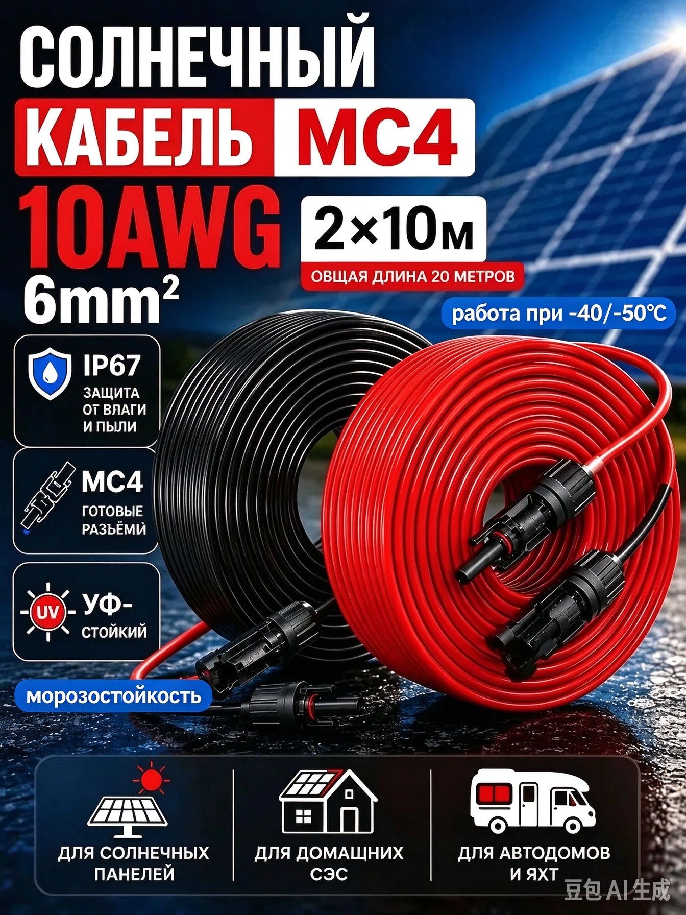 STARLEK Удлинитель кабеля, 10 м, черный, коричнево-красный, Артикул: 5916494850
