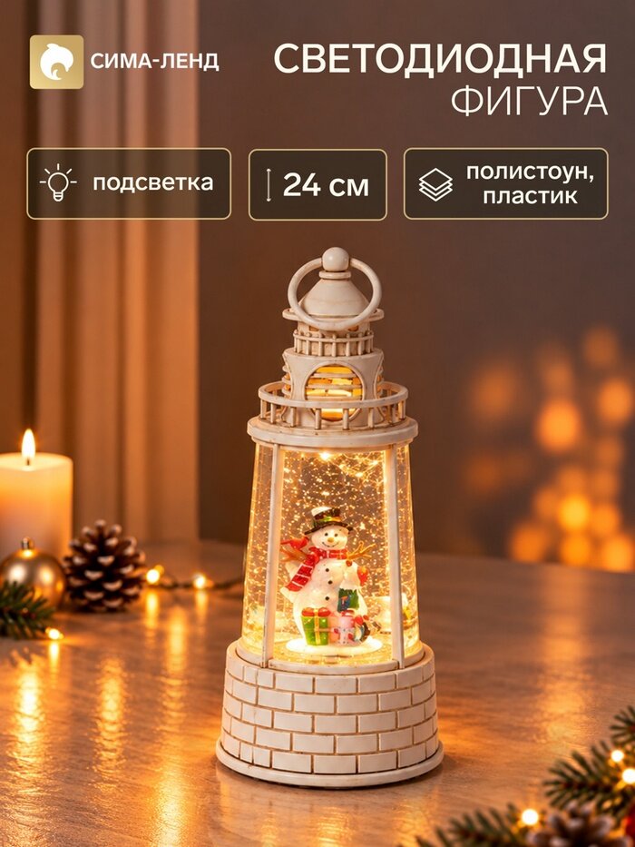Фигура светодиодная, музыкальная "Маяк снеговик" размер 10.5×10.5×24 см