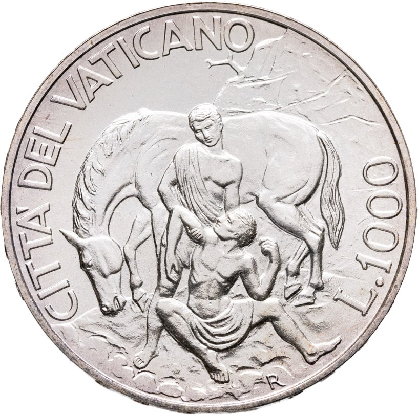 Ватикан 1000 лир 1994 "Добрый самаритянин", Серебро 835, в сохранности UNC