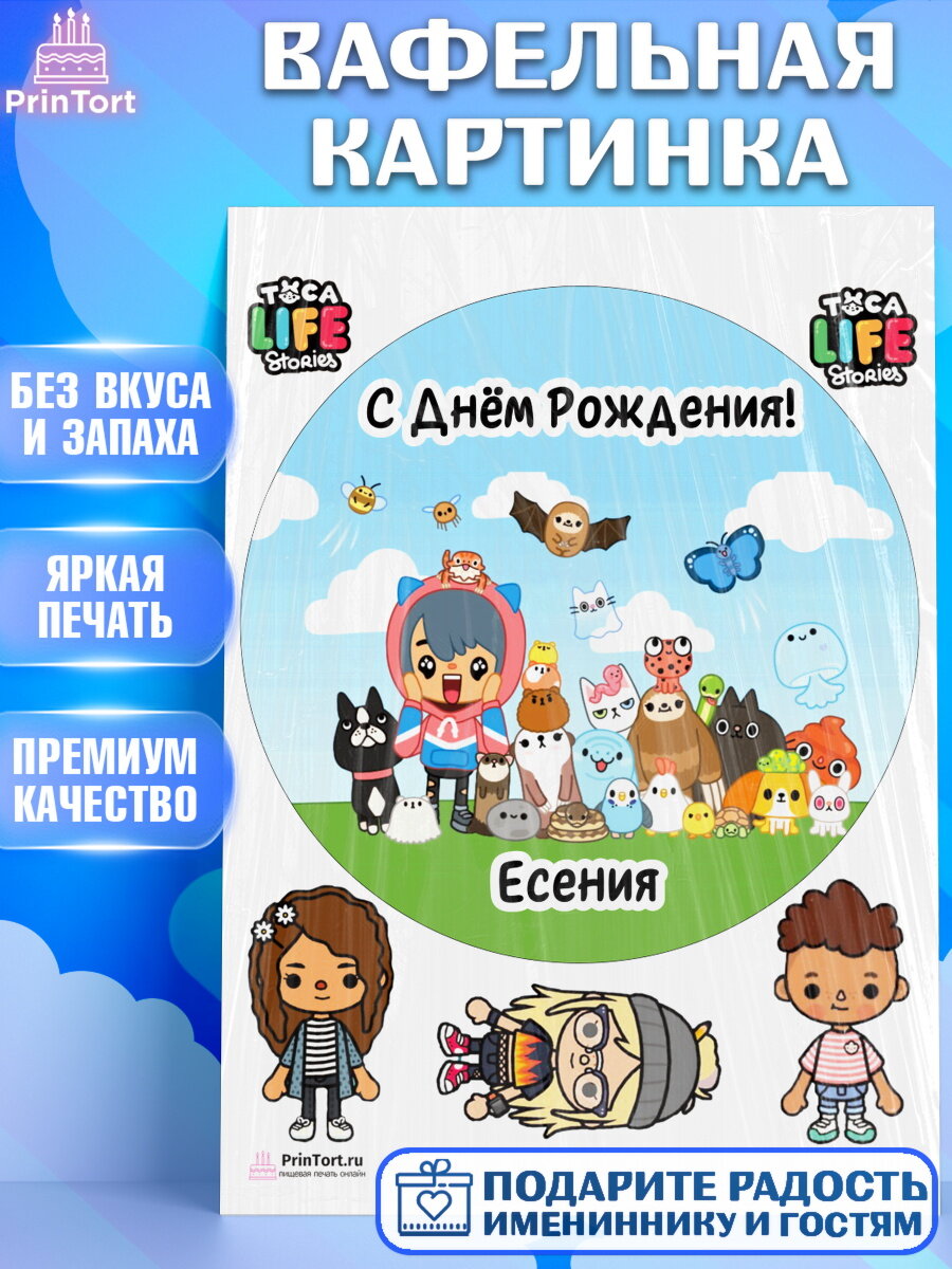 Вафельная картинка для торта Тока Бока. Украшения для торта девочке на День Рождения. Декор для выпечки PrinTort