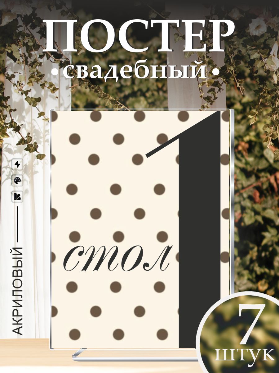 Цифры на столы на свадьбу в горошек