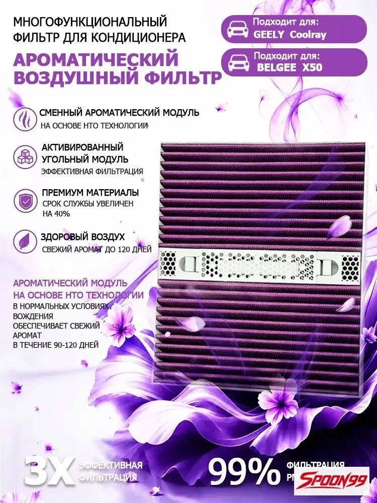 Фильтр салонный арт. Ароматический салонный фильтр Geely Coolray 2020, Geely Citiray, Belgee X50 с антибактериальной защитой, 4 ароматические палочки в комплекте, 1 шт.