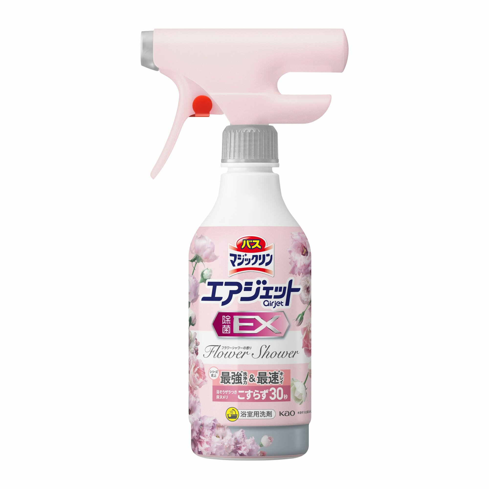 KAO Пенящееся чистящее и дезодорирующее средство для ванной "MagicClean Airjet EX" (антибактериальное, быстрого действия, аромат цветов) 390 мл, флакон с распылителем