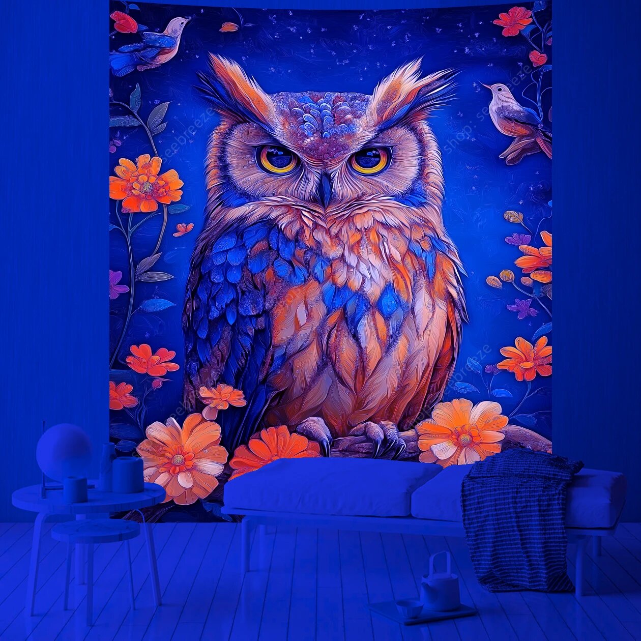 Мистическая сова цветочный гобелен 100x150cm, WF11510
