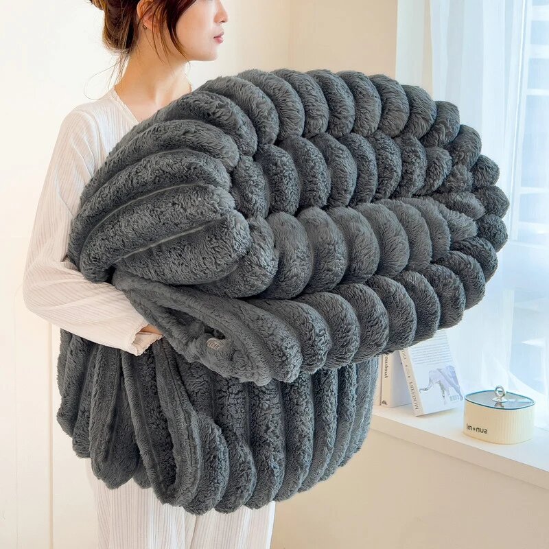 Комплект пледов из искусственного кроличьего велюра To coral Серый, 200x230cm 3 pcs set, Dark gray