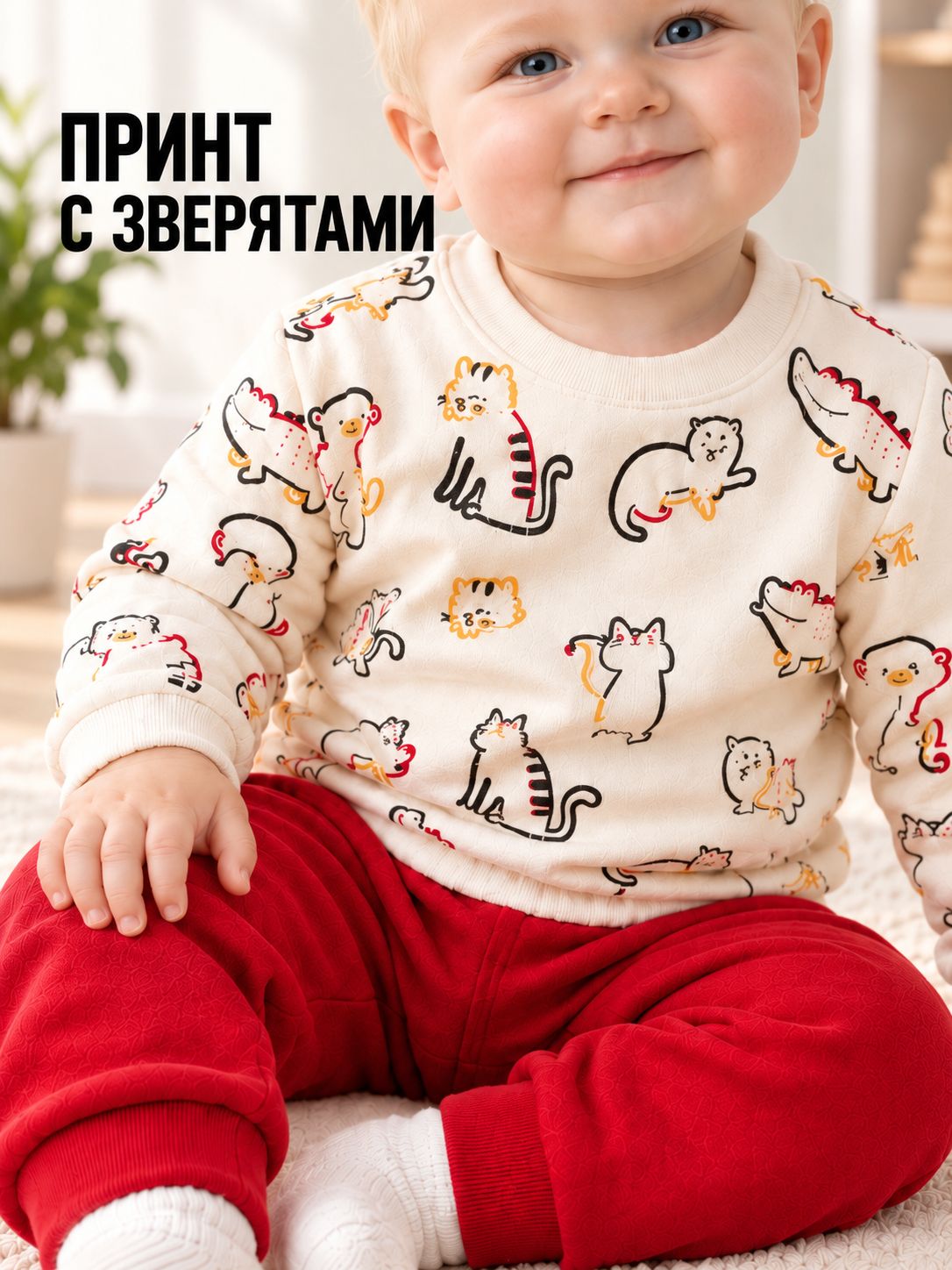 Костюм спортивный , размер 86, коричневый, бежевый — фото 1