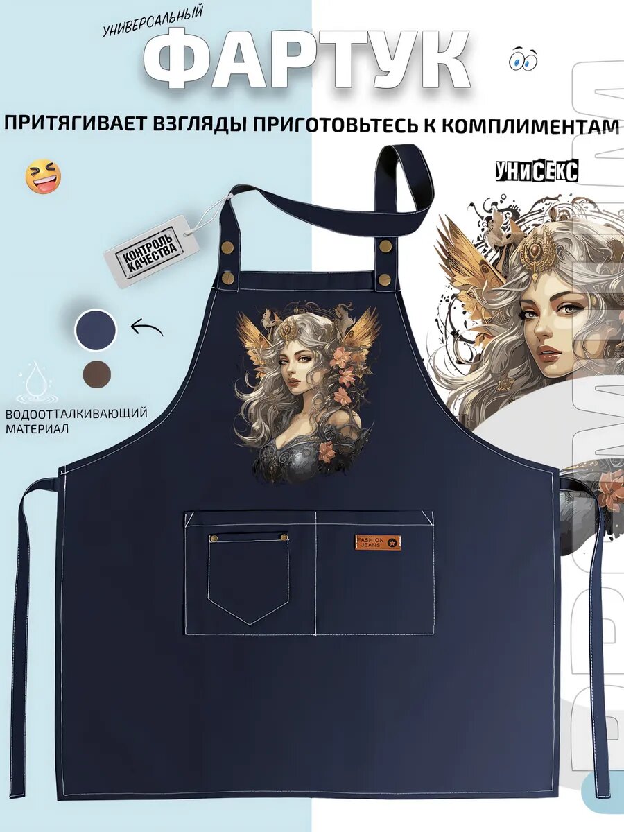 Фартук Валькирия Valkyrie аниме воительница с золотыми кухонный с принтом универсальный
