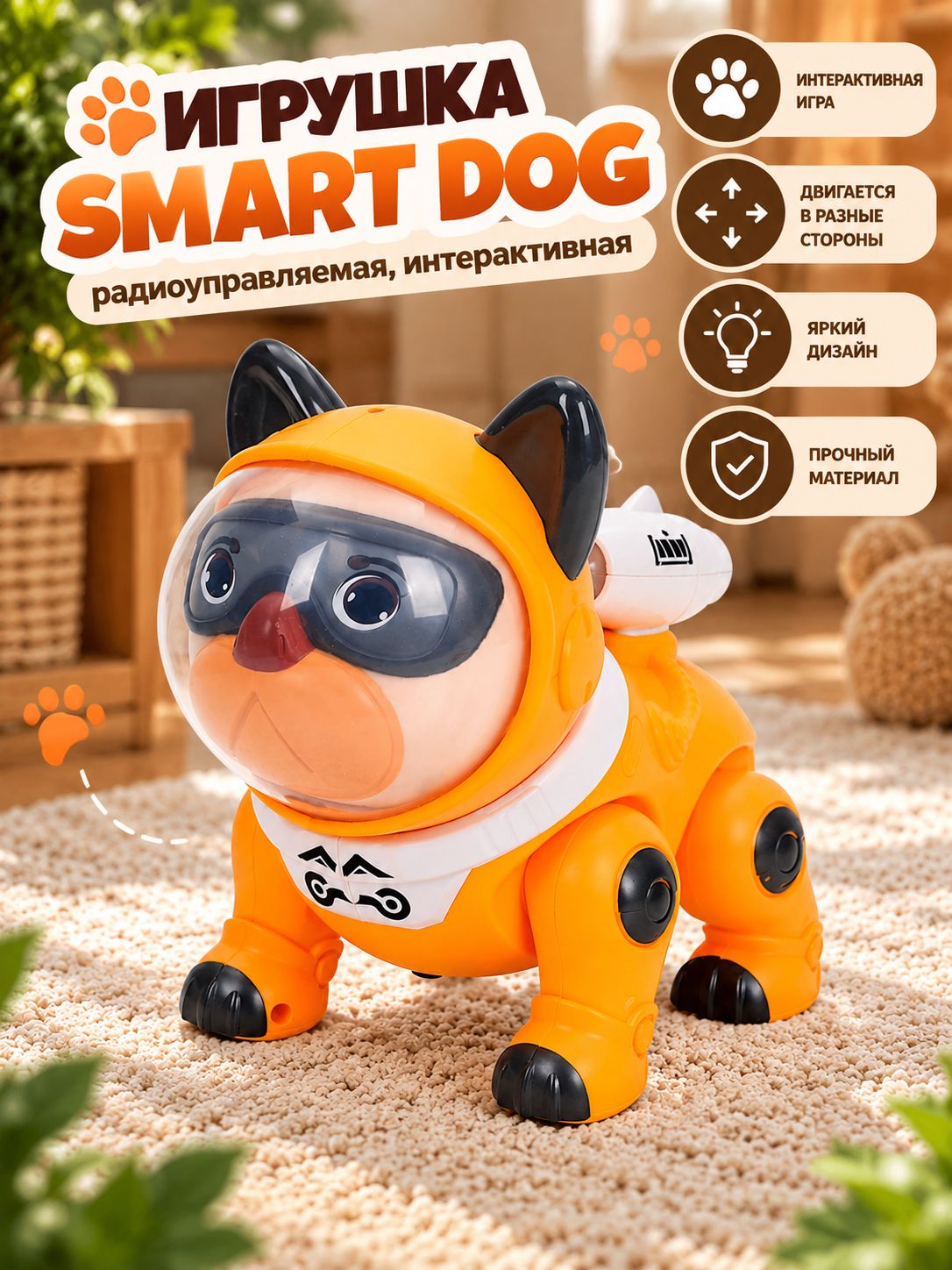 Игрушка Smart Dog радиоуправляемая, интерактивная, жёлтая