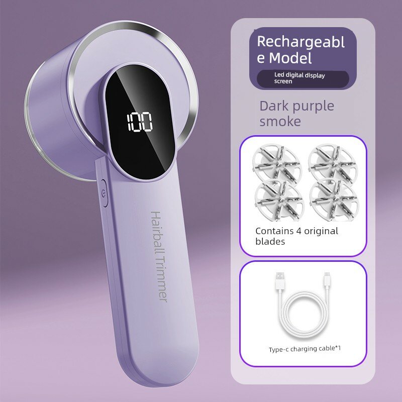 Lavender Top Digital Display Model 4-Blade Steel Grinding Electric Fabric Shaver Lint Remover