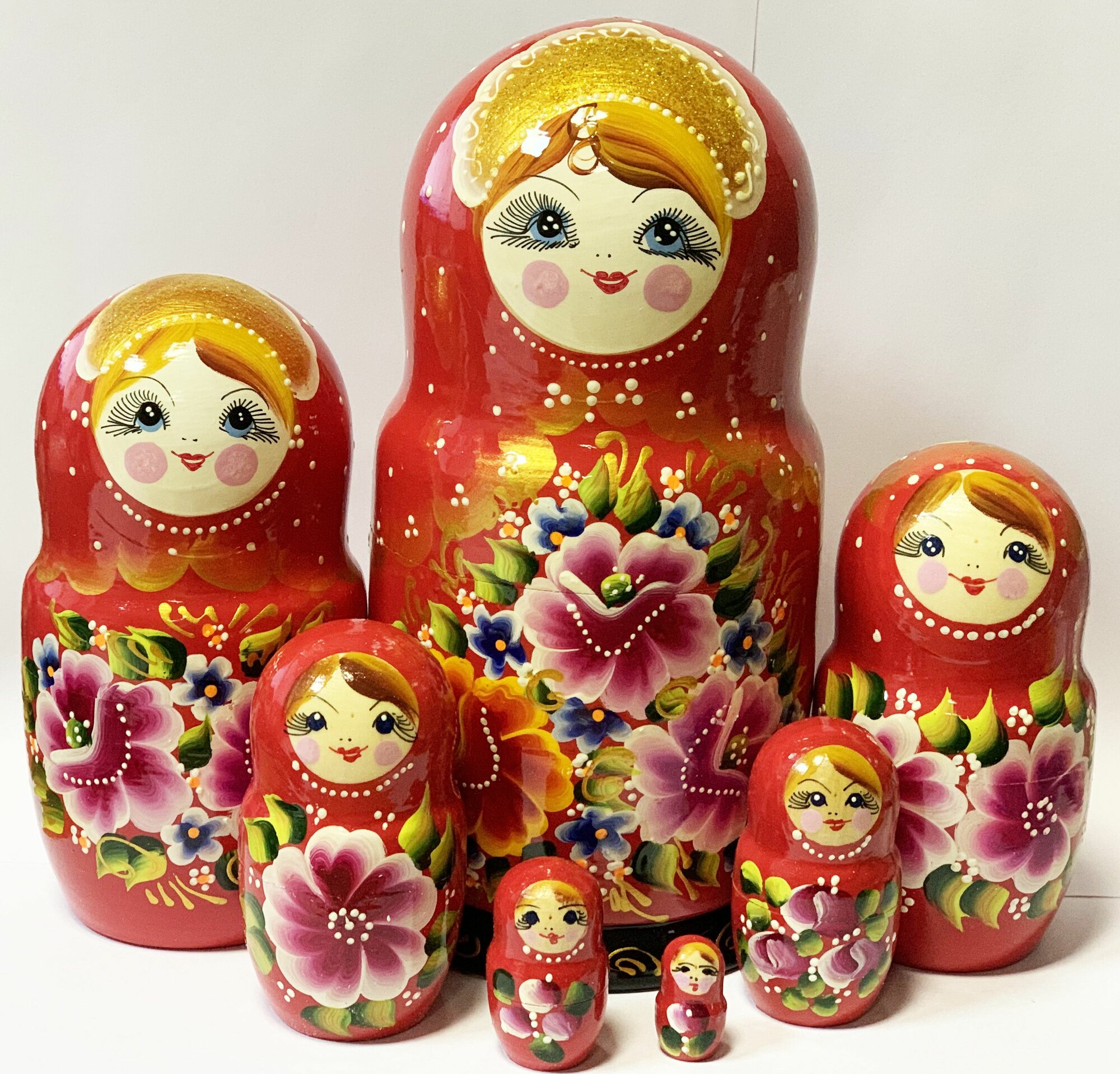 Матрешка деревянная 7 в 1 расписная большая Розы — матрешки — сувениры