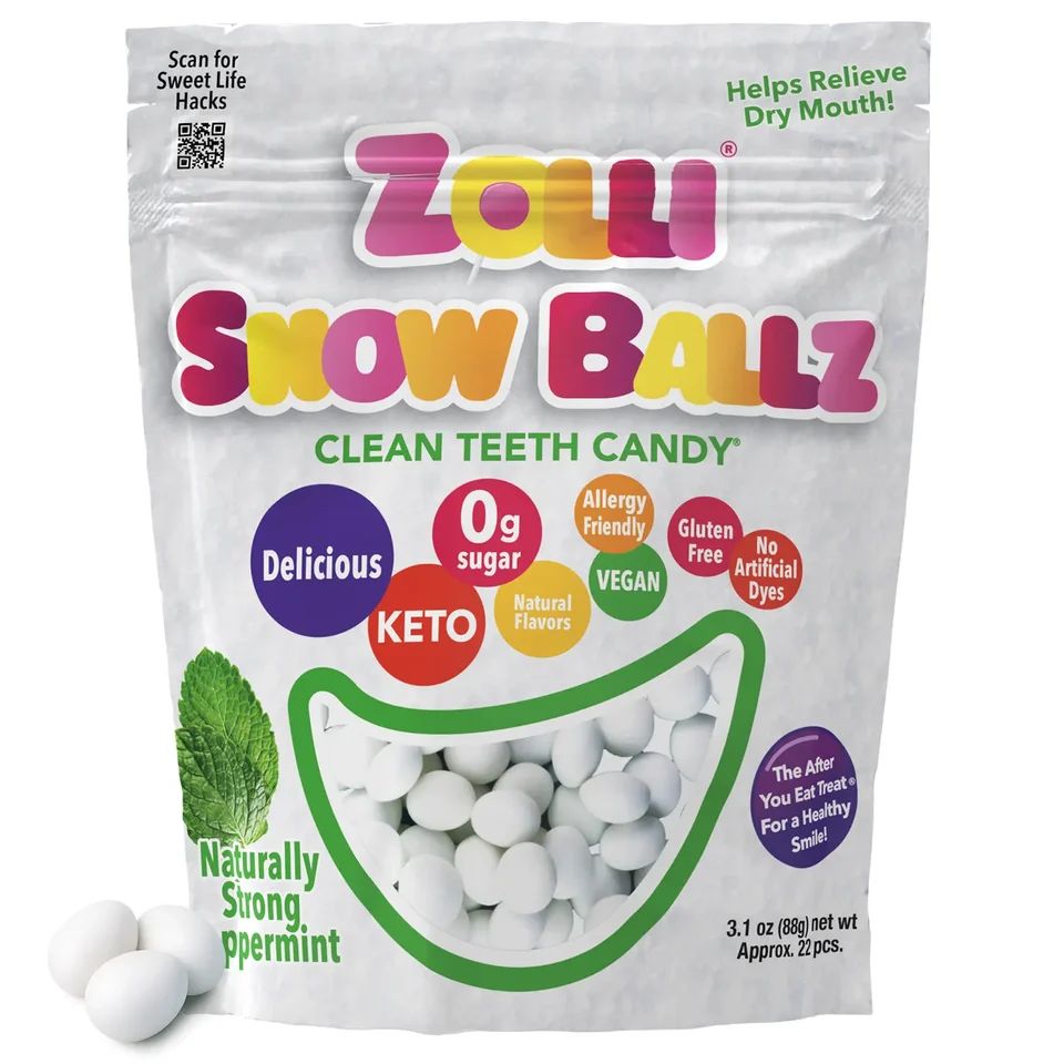 Zollipops, Леденцы, Zolli Snow Ballz, без сахара, вкус перечной мяты, 22 шт, 88 гр