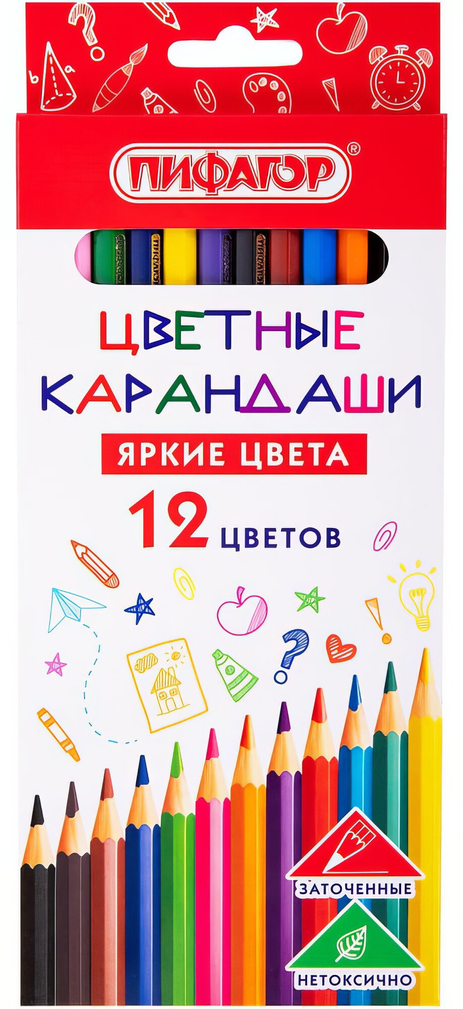 Карандаши цветные Пифагор ЭКО 'классик', 12 цветов, шестигранные 182048