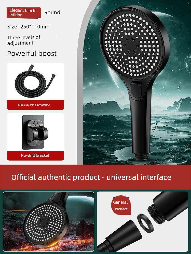 Chernyy 3-Step Pressure Shower Head s Nastennym Kronshteynom i 1.5m Shlangom