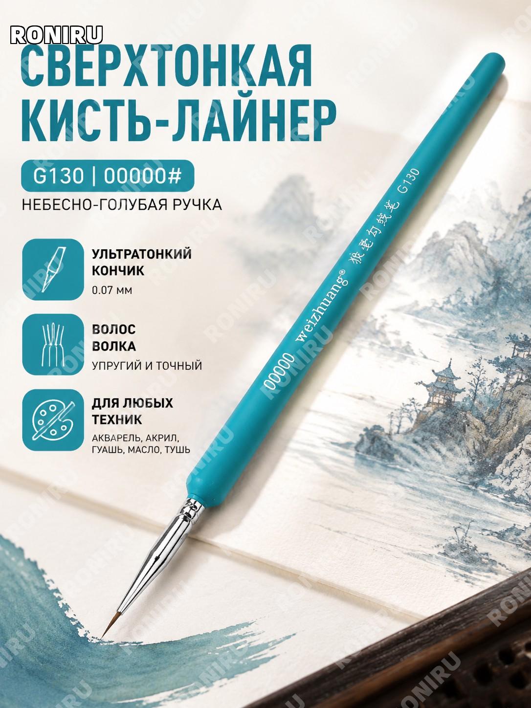 Набор тонких кистей для рисования G130 небесно-голубая 00000# деревянные кисти для живописи акварелью и красками