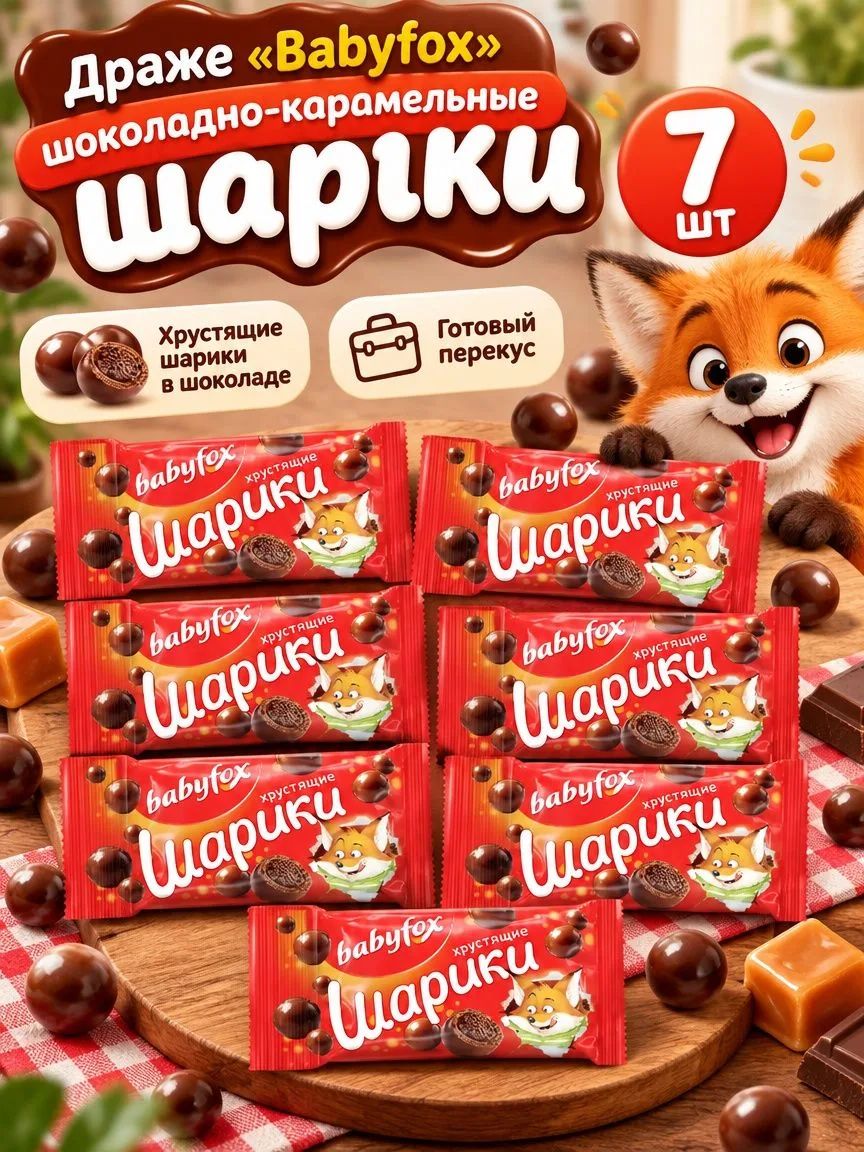 BabyFox , драже шоколадно-карамельные хрустящие шарики 7 шт