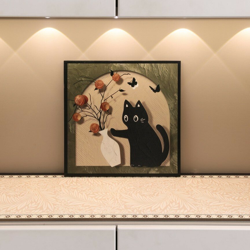 Рисунок: Кошка, 30x30 см, Декоративный Стенный Постер для Гостиной