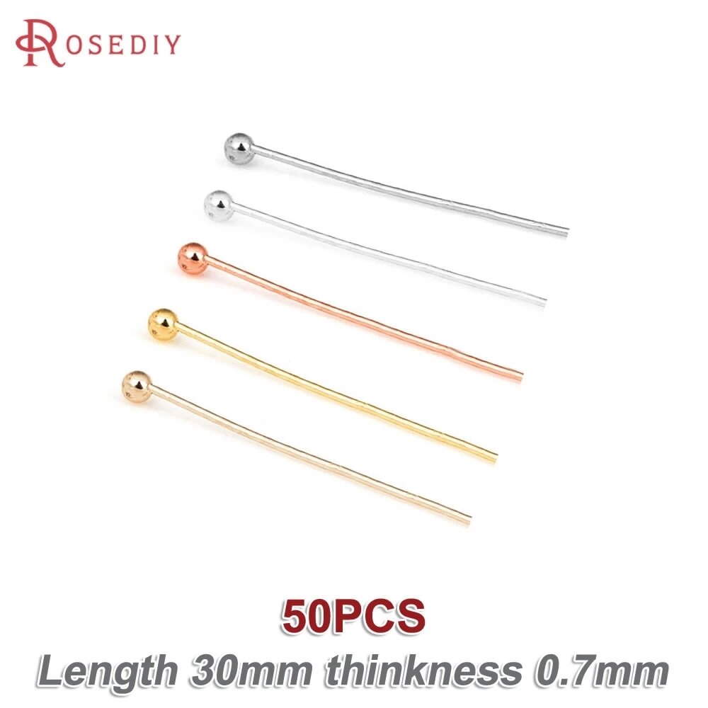 Булавки для бижутерии Rosediy, 30x0.7MM, Champagne Gold Color, 50шт