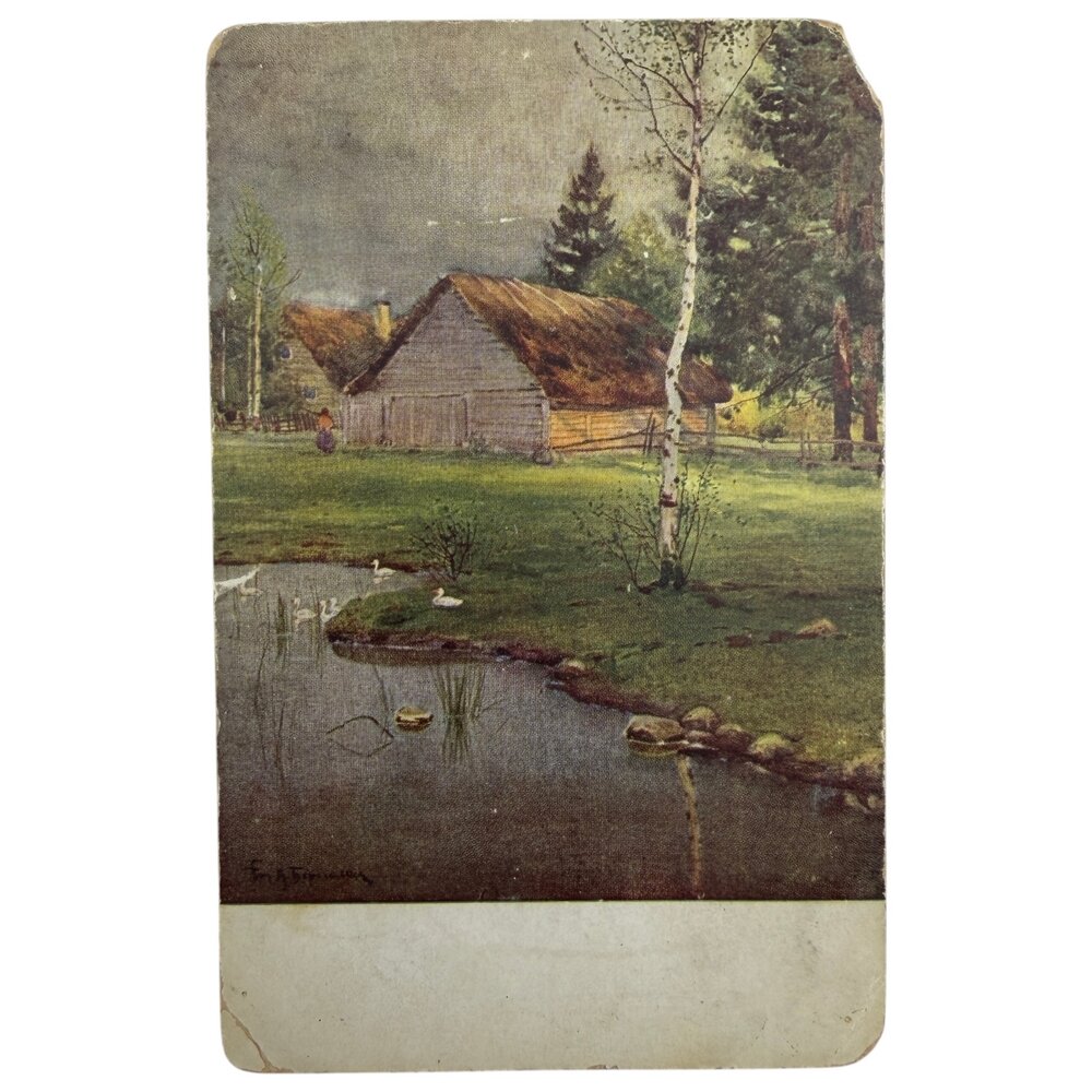 Почтовая открытка "Р. Берггольц - Изба" 1900-1914 гг. Ришар, Российская Империя