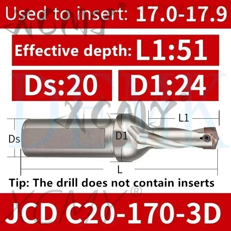 Сверло JCD C20-170-3D, L1:51, Ds:20, D1:24