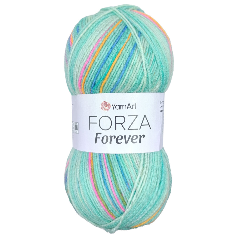 Пряжа для вязания YarnArt Forza Forever 2708 мята малиновый оранжевый 100 гр/420 м 75% шерсть, 25% полиамид