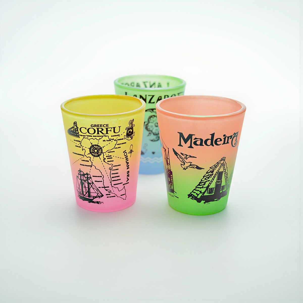 Сувенирный стеклянный стакан для шотов 2oz градиент матовый с тематической печатью для туристов любителей путешествий