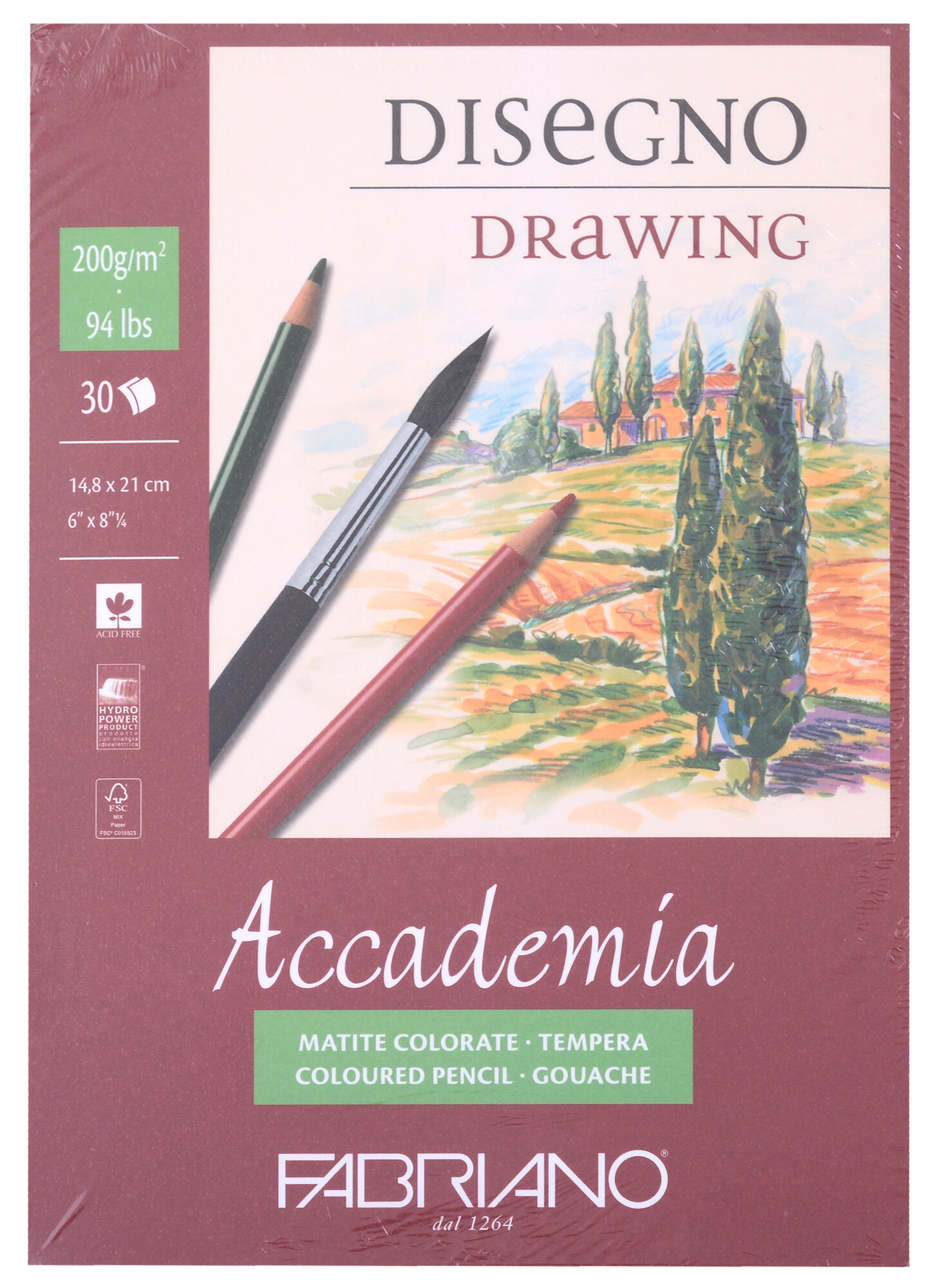 Альбом для зарисовок «Accademia», 148х210 мм, 30 листов, 200 г/м2, Fabriano