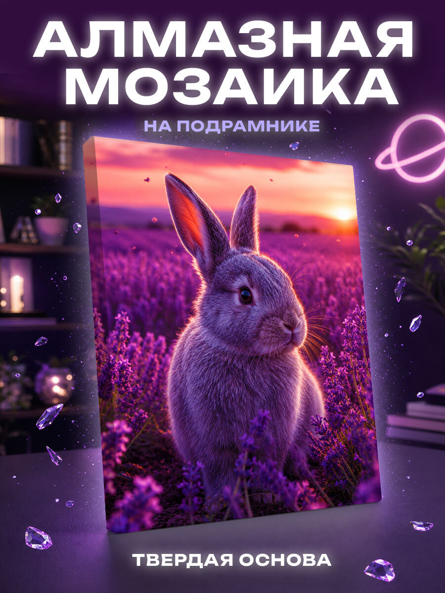 Алмазная мозаика Кролик в лавандовом поле