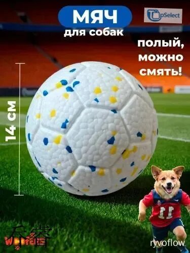 Большой мяч для собак крупных и средних пород, белый, 14х15х14 см, пластик