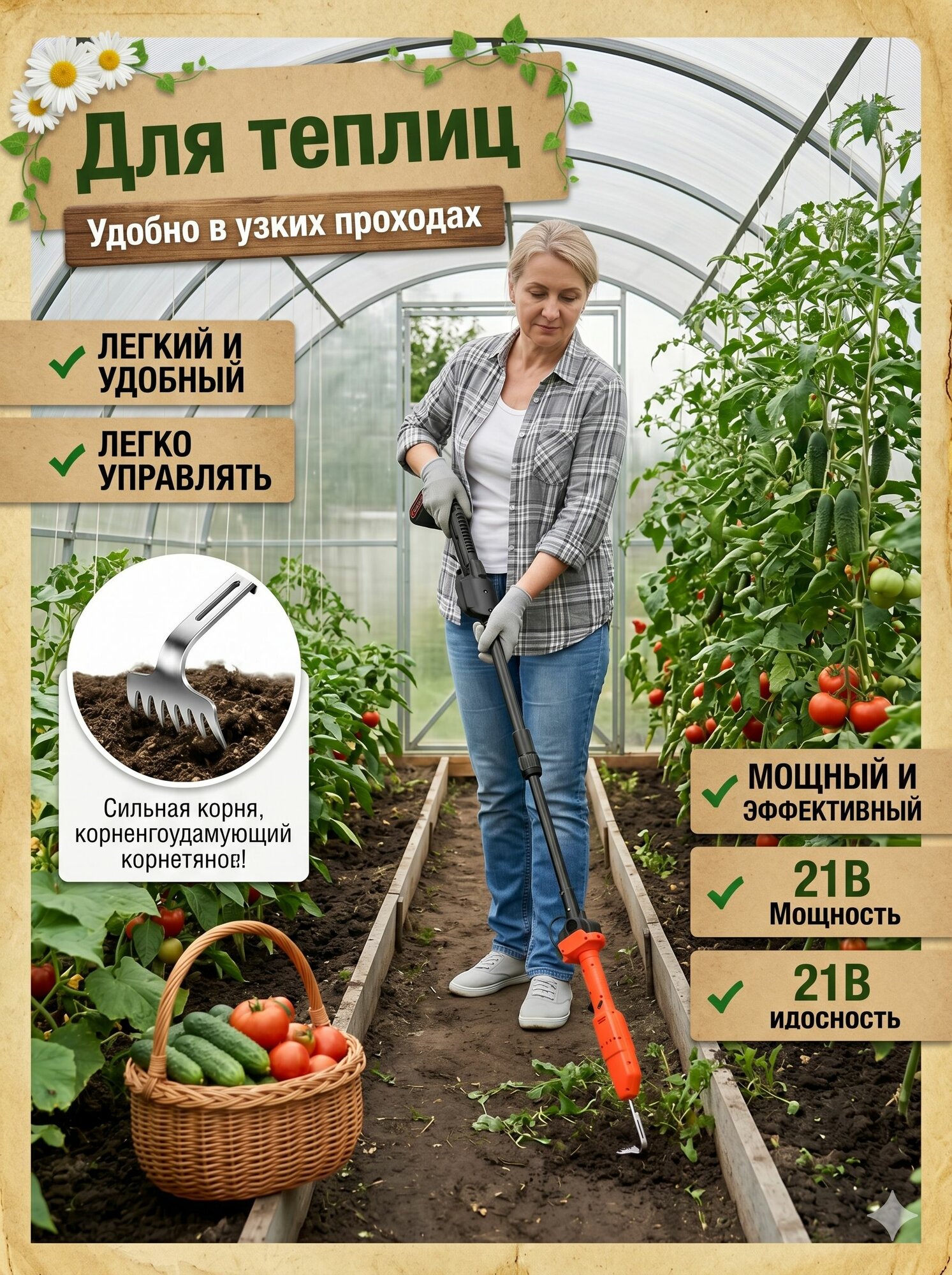 Электротяпка для обработки почвы и рыхления грядок на даче и в огороде, 1 упаковка — фото 1