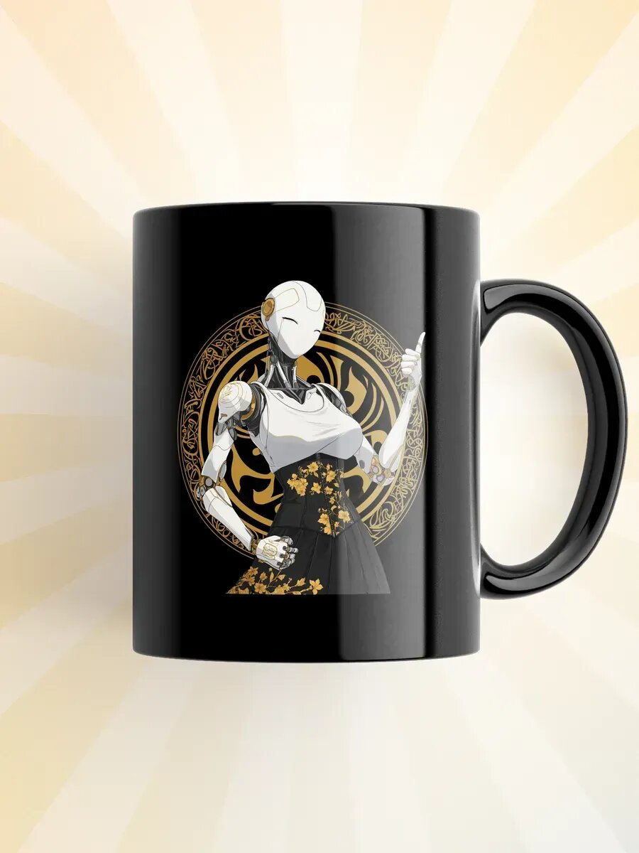 Кружка керамическая TOP CUP, Робот, чёрная, 330 мл, для чая и кофе