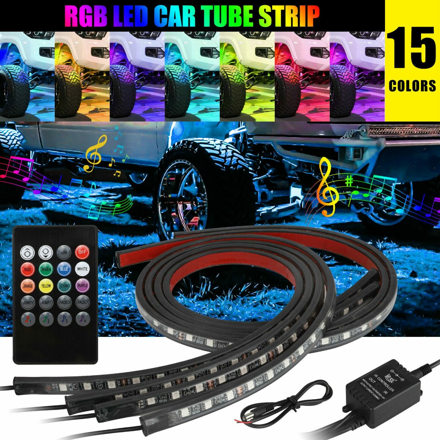 Светодиодная RGB-подсветка днища автомобиля, неоновая музыкальная подсветка кузова.