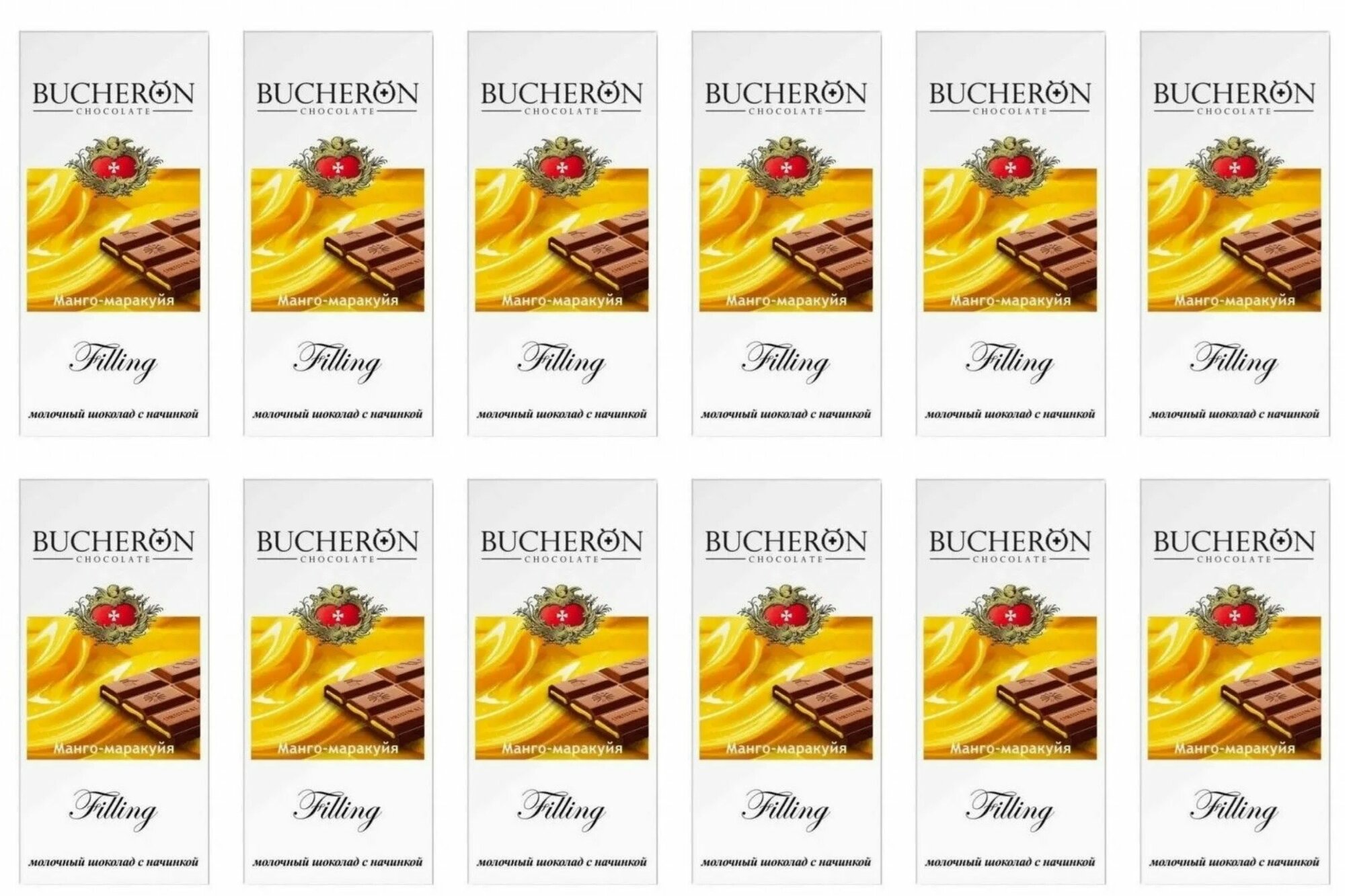 Bucheron Шоколад Filling молочный манго и маракуйя, 85 г,12 штук