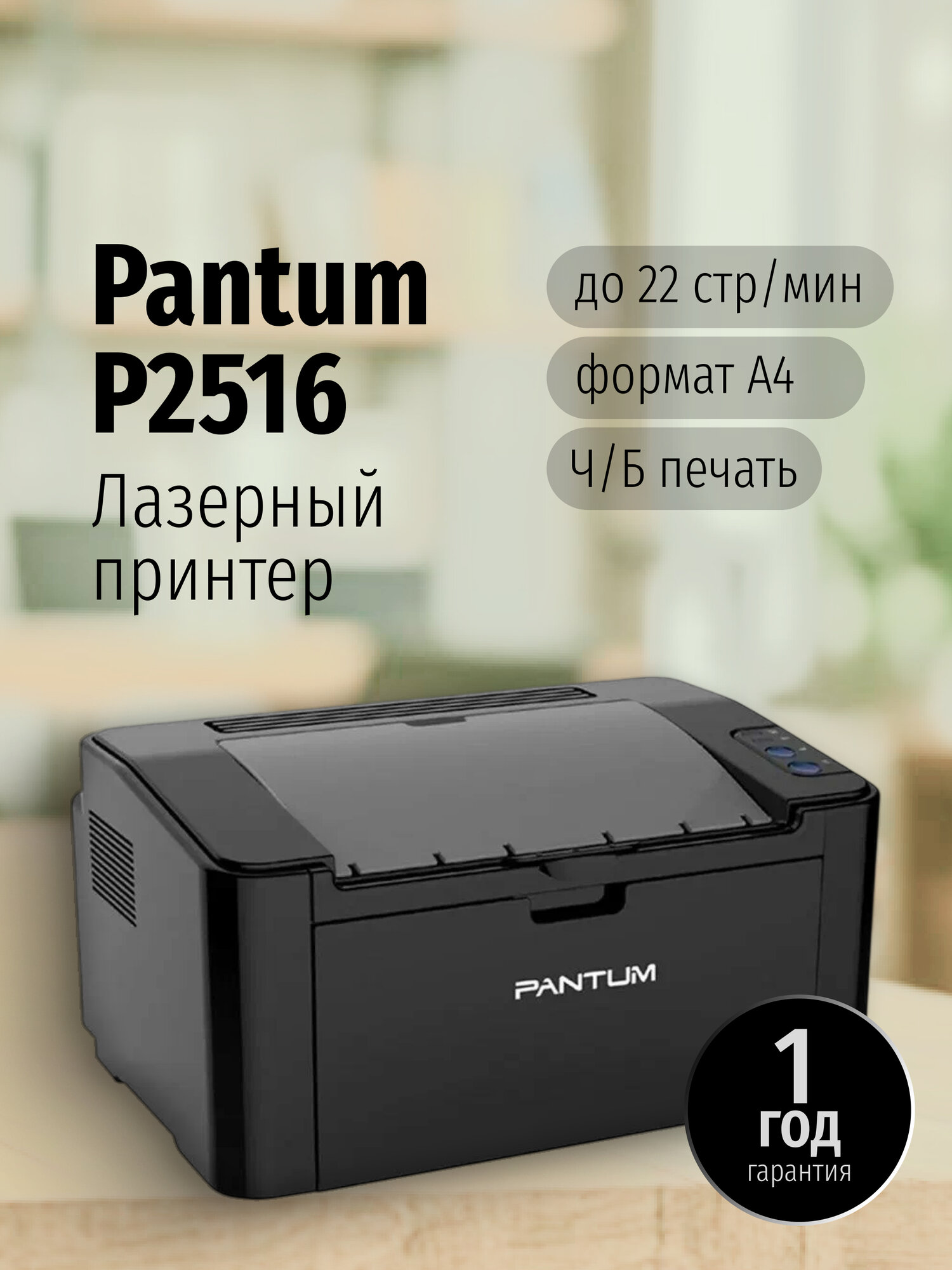 Принтер лазерный Pantum P2516, A4, ч/б, 22 стр/мин, USB, черный