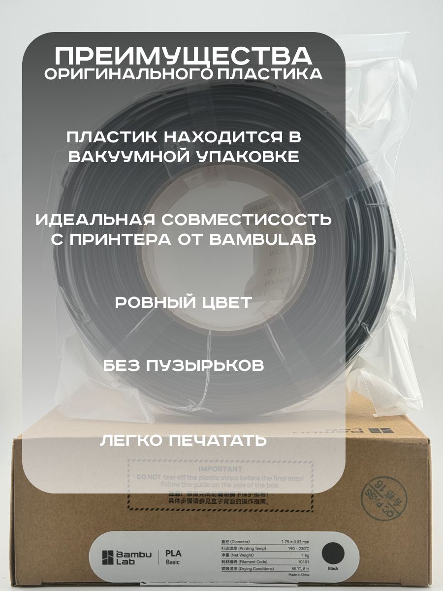 Пластик для 3Д принтера Bambu Lab PLA Basic Black — фото 1