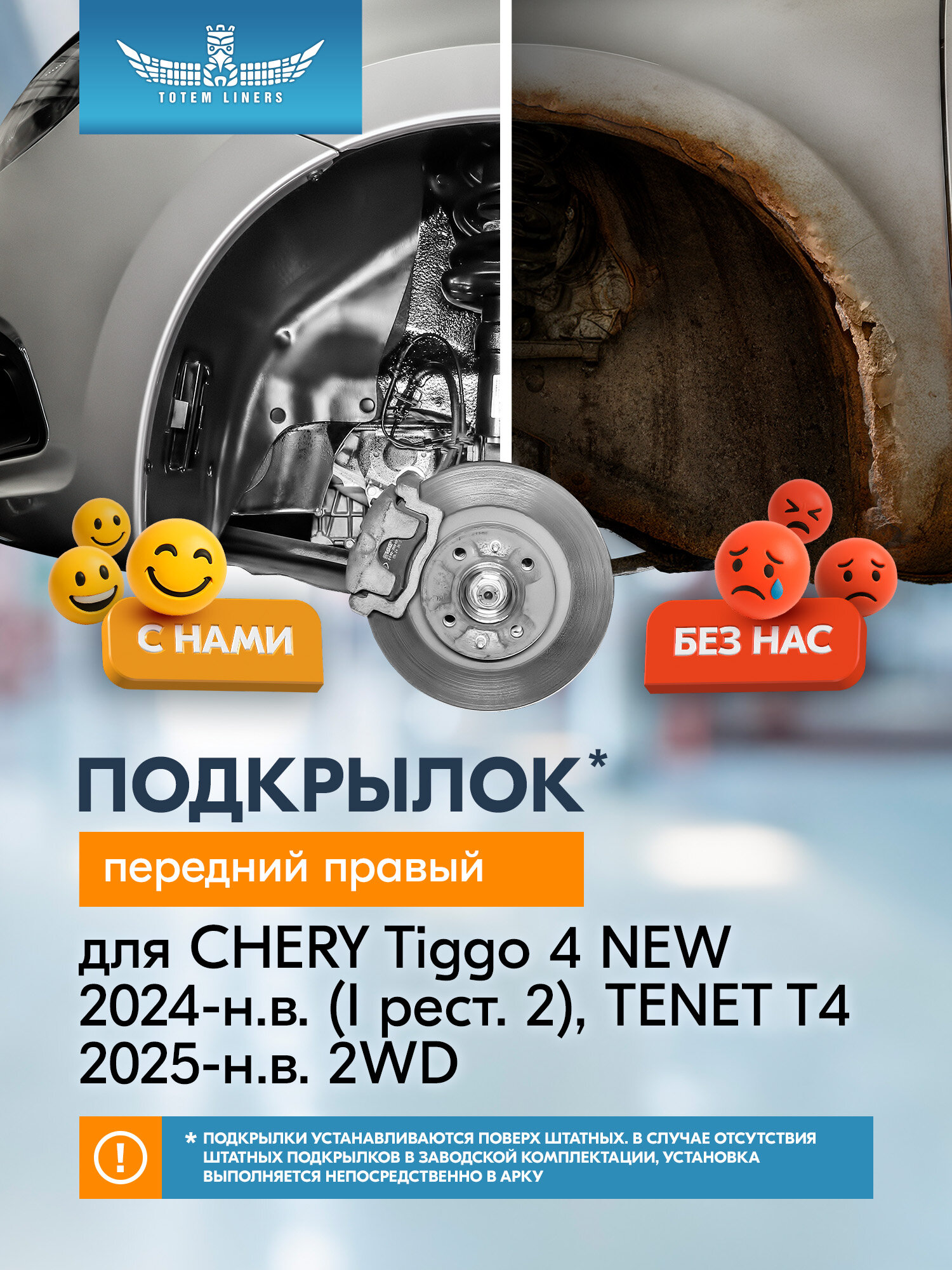 Подкрылок для CHERY Tiggo 4 NEW 2024-н. в. (I рест. 2), TENET T4 2025-н. в 2WD Totem Liners, передний правый, 1шт.