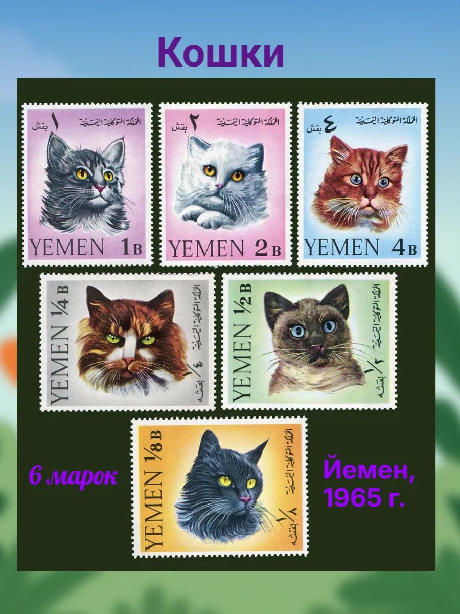 Йемен-1965. Кошки. Серия из 6 марок. Негашеная