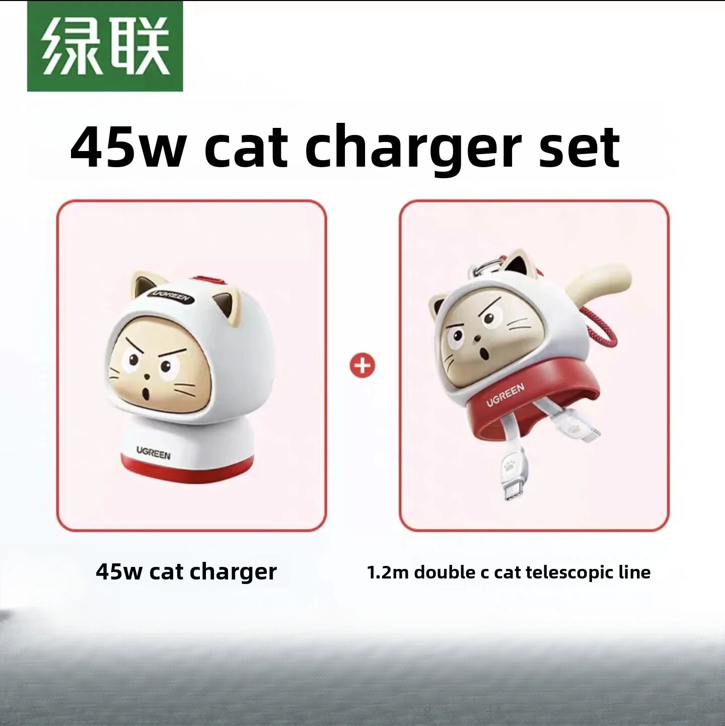Зарядное устройство UGREEN Cute Cat Edition X640 45W с быстрой зарядкой Type-C, на Charger Kit White
